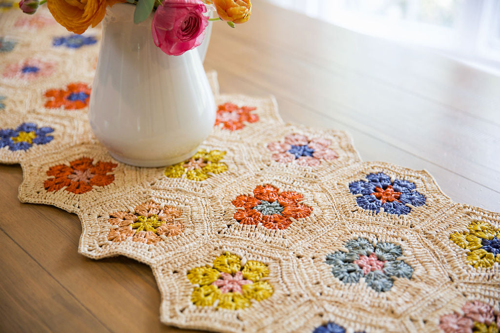 Raffia Flower Table Runner — Multicolor Woven | Payton James